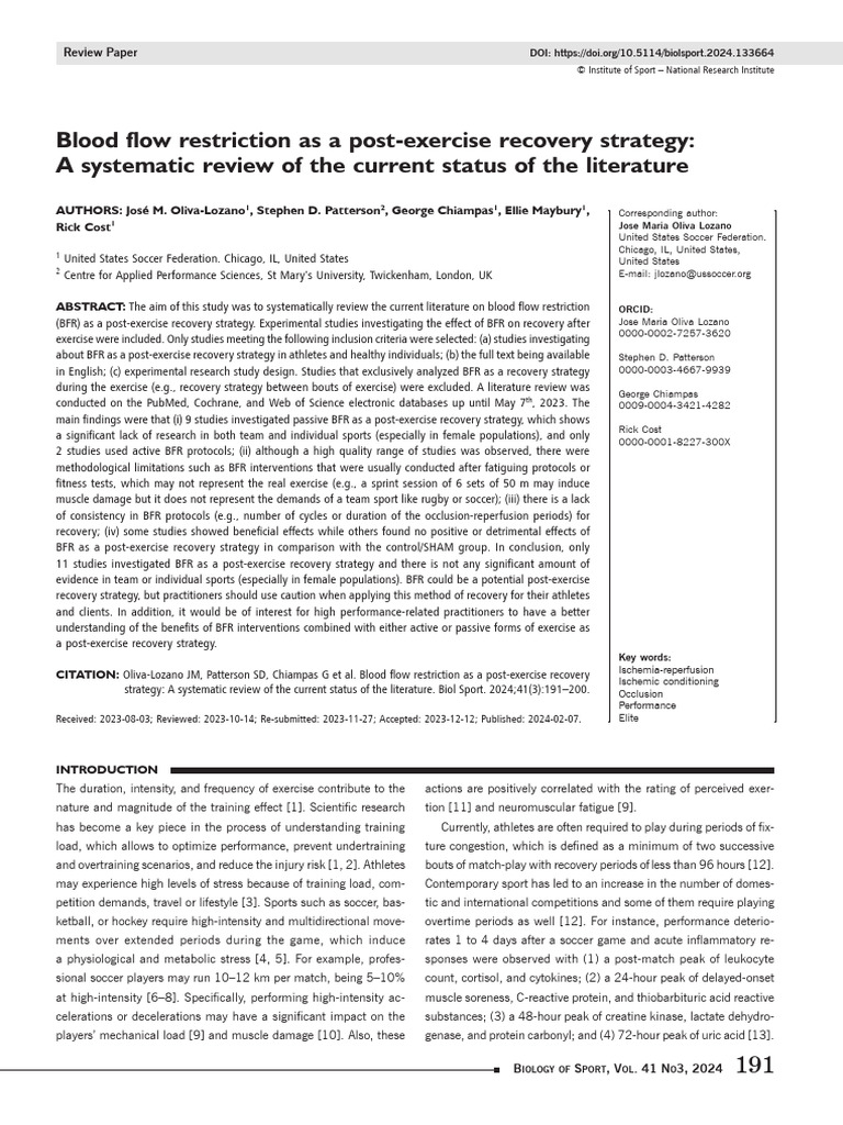 BFR As A Post-Exercise Recovery | PDF | Systematic Review | Blood Pressure
