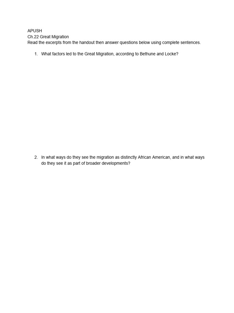 Great Migration in APUSH Context | PDF