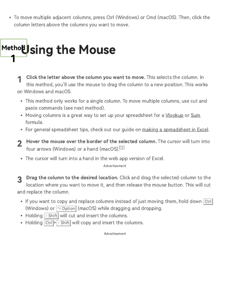 Move Columns in Excel: Step-by-Step Guide | PDF | Microsoft Excel ...