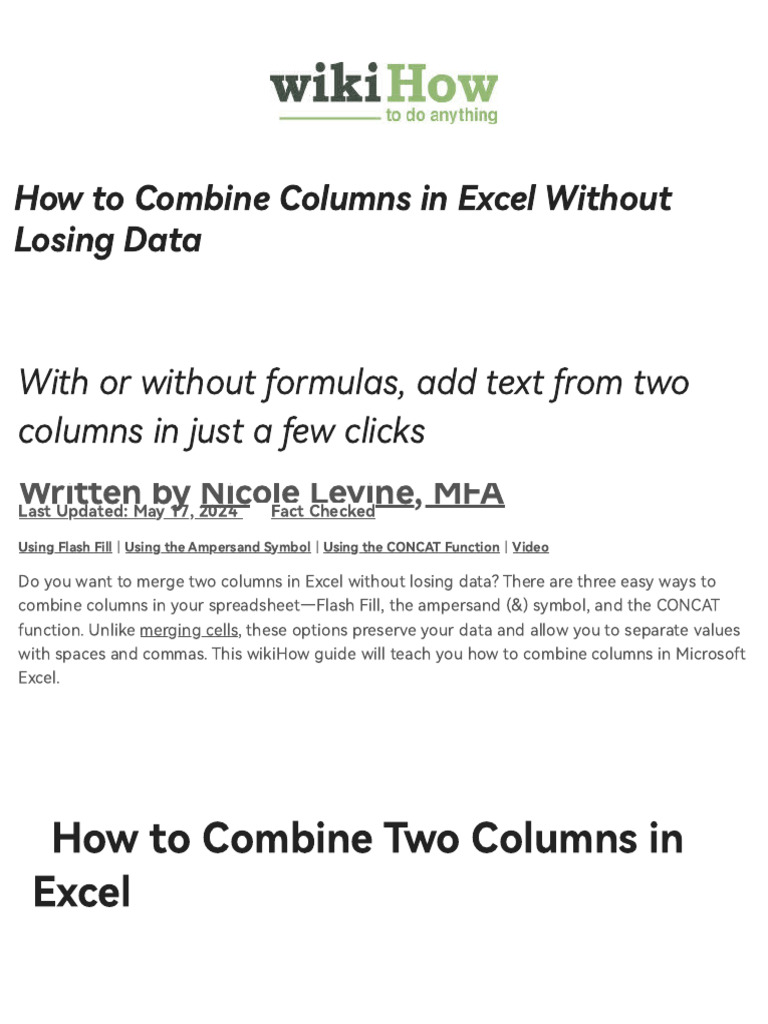 How To Combine Columns in Excel Without Losing Data | PDF | Microsoft Excel | Formula