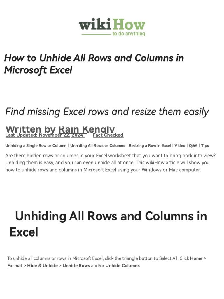How To Unhide Rows and Columns in Excel - 3 Quick Methods | PDF | Microsoft Excel | Button ...