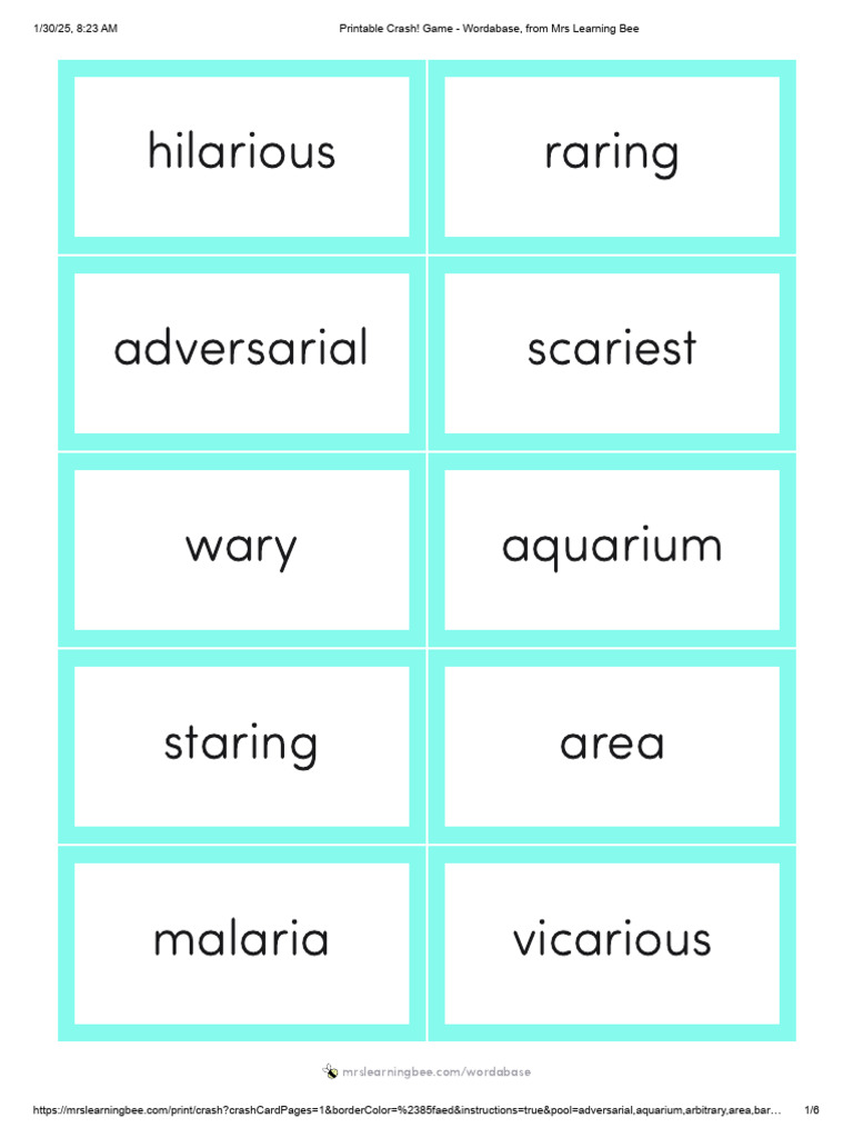 Printable Crash! Game - Wordabase, from Mrs Learning Bee | PDF | Card ...