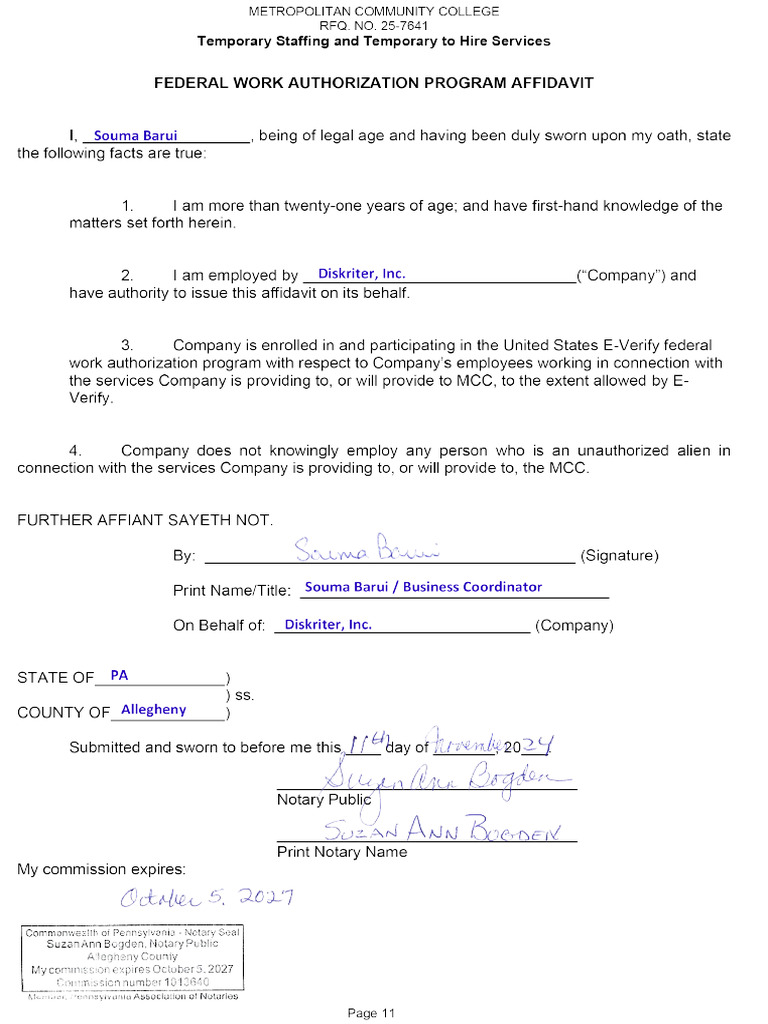 04 - Federal Work Authorization Program Affidavit 12 | PDF