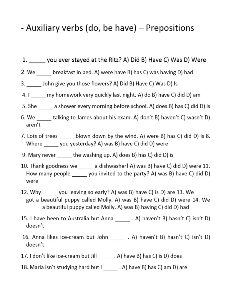 Auxiliary Verbs Exercises: Be, Do, Have | PDF