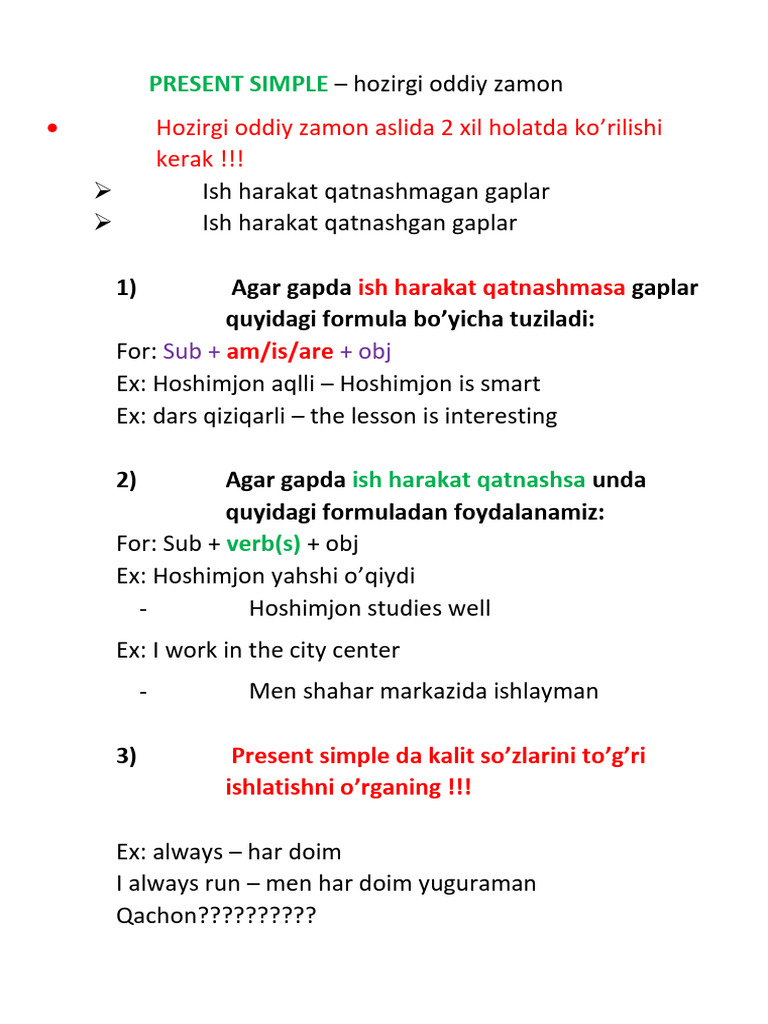 2-Dars Present Simple | PDF