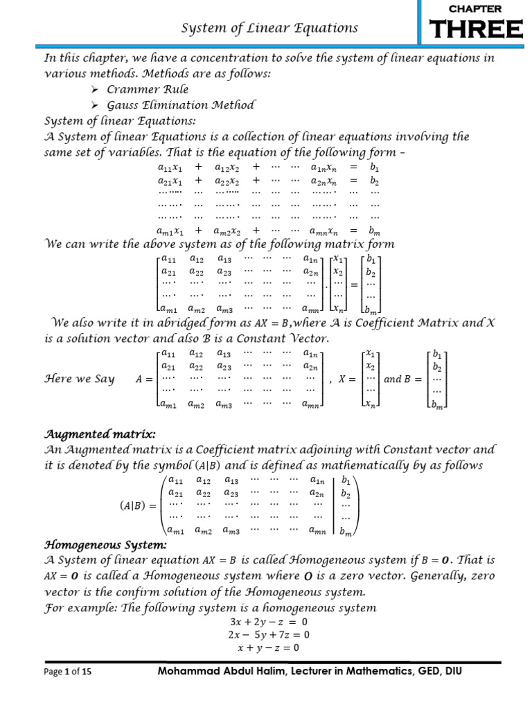 04.system of Linear Equation | PDF | System Of Linear Equations | Equations