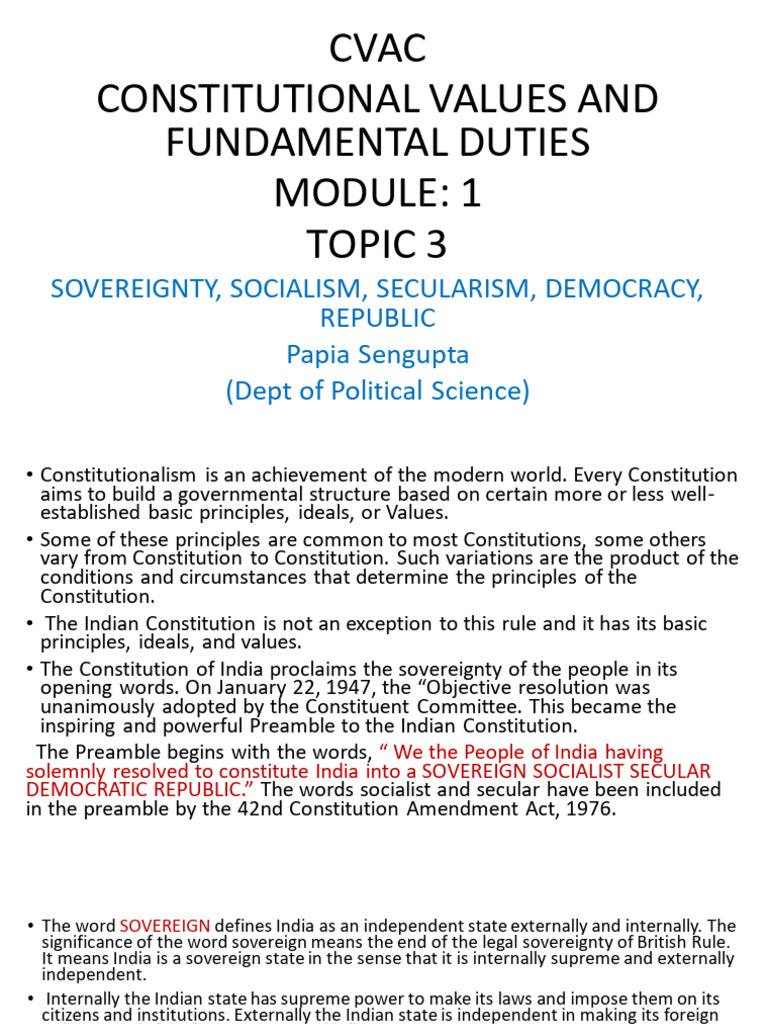 Cvac.... Topic 3.... Sovereignty, Socialism, Secularism, Democracy ...