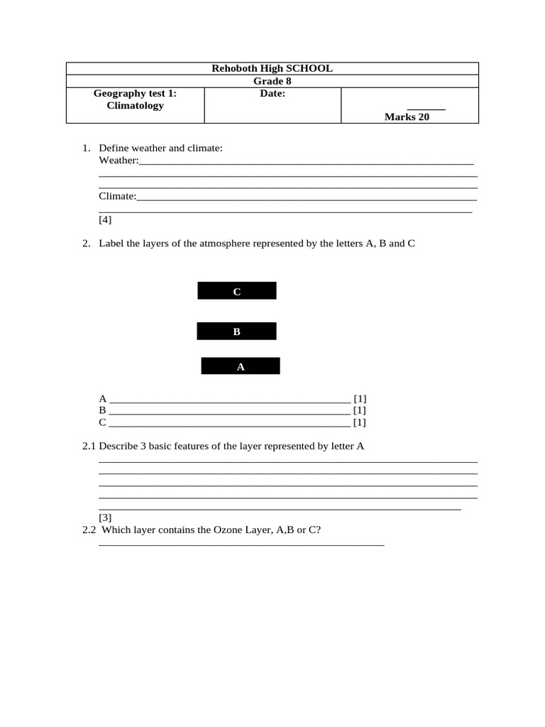 Geography Grade 8 Test 1 | PDF | Atmosphere Of Earth | Climate