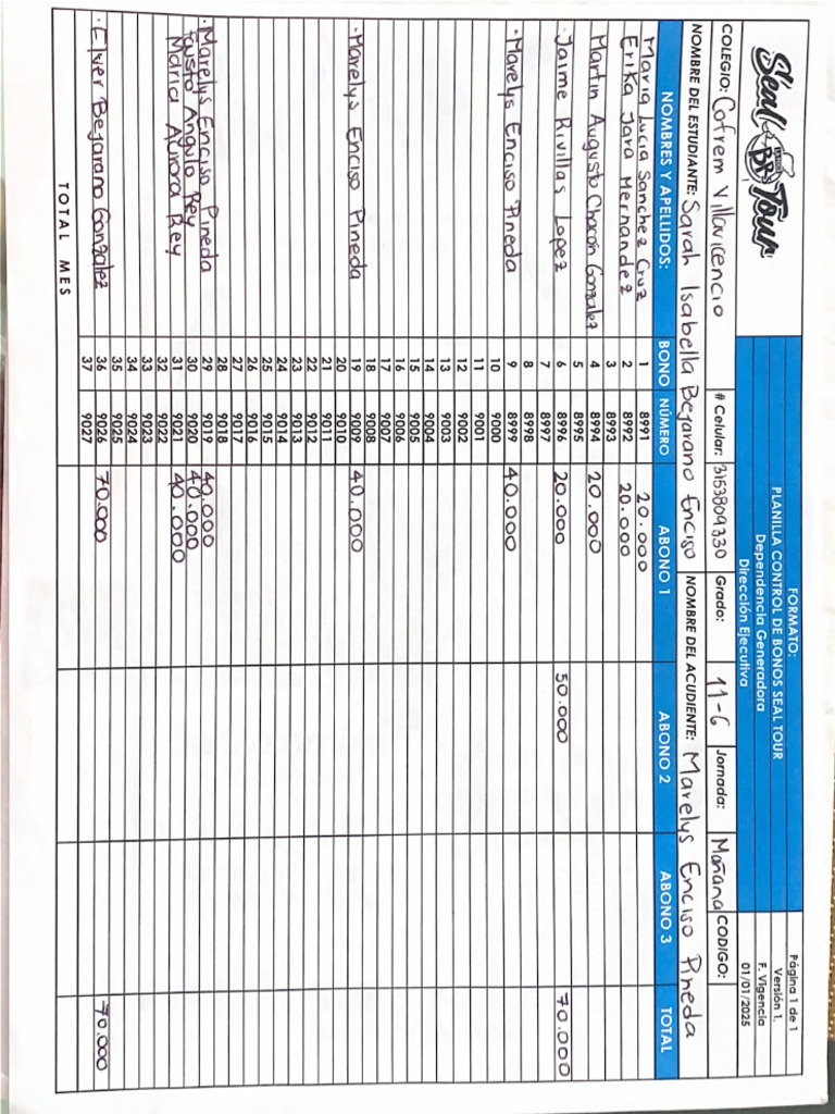 Planilla Sarah Bejarano | PDF
