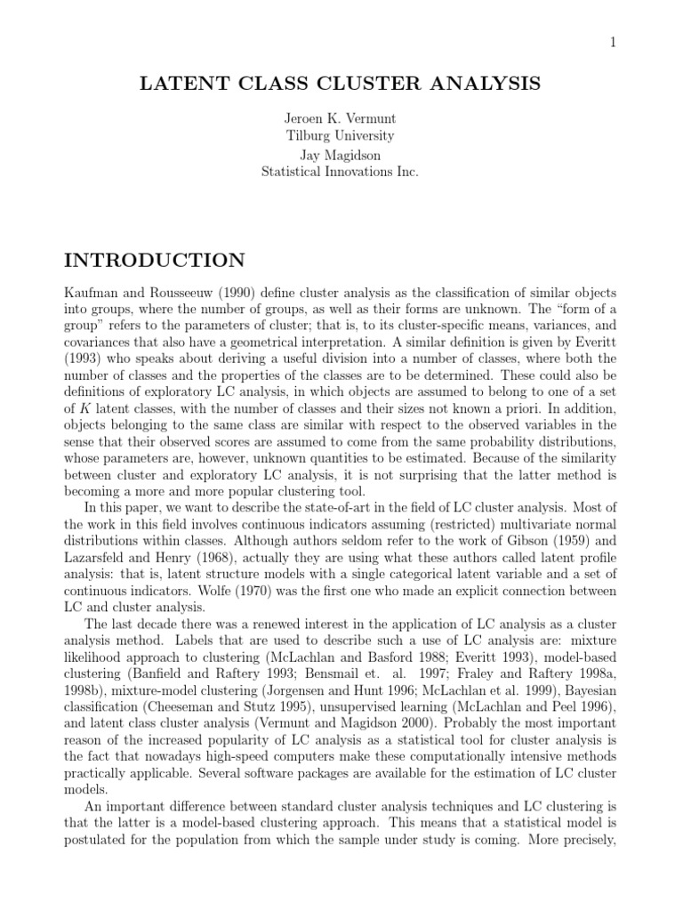 Latent Class Cluster Analysis - Vermunt, Magidson | PDF | Covariance Matrix | Cluster Analysis