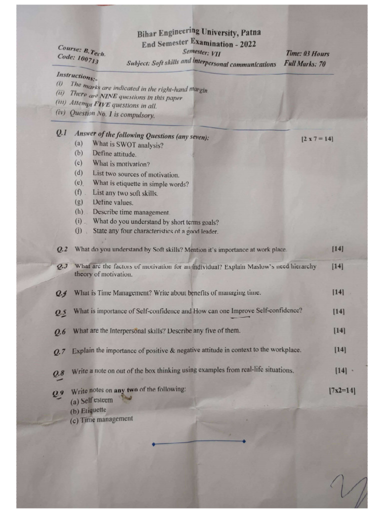 BEU CSE 7 SEM Soft Skill Communications 105713 2022 | PDF