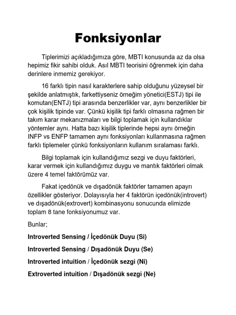MBTI Fonksiyonlar | PDF