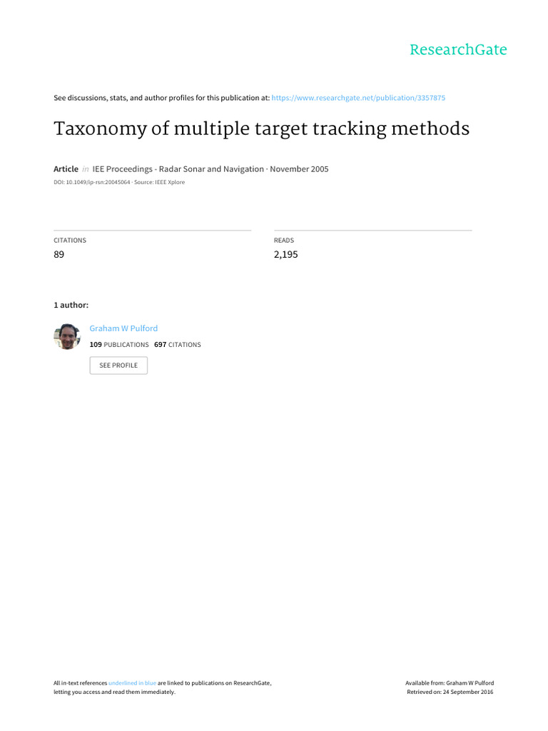 Taxonomy Of Multiple Target Tracking Methods Pdf Kalman Filter Linear Programming
