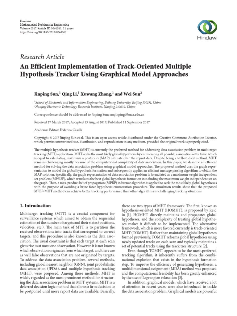 An Efficient Implementation of Track-Oriented Multiple Hypothesis Tracker Using Graphical Model ...