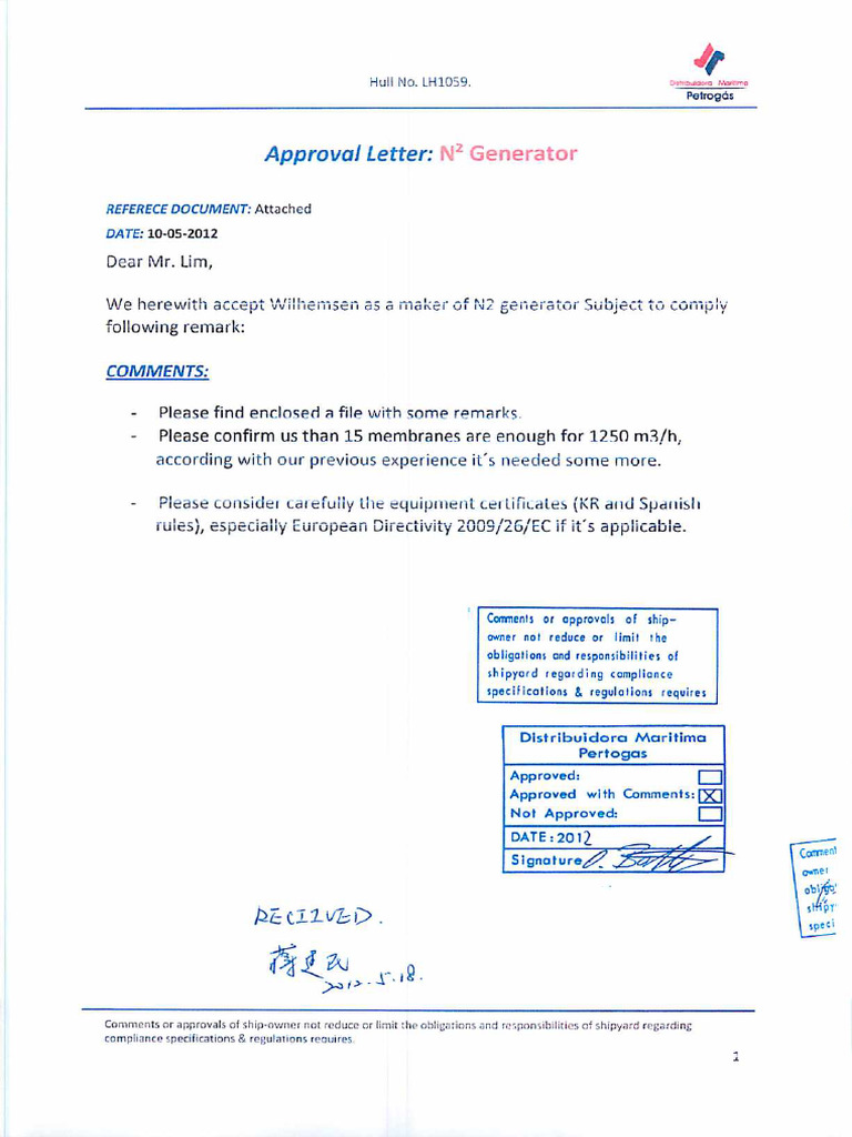 Approval Letter (N2 Generator) 2012.05.18 | PDF