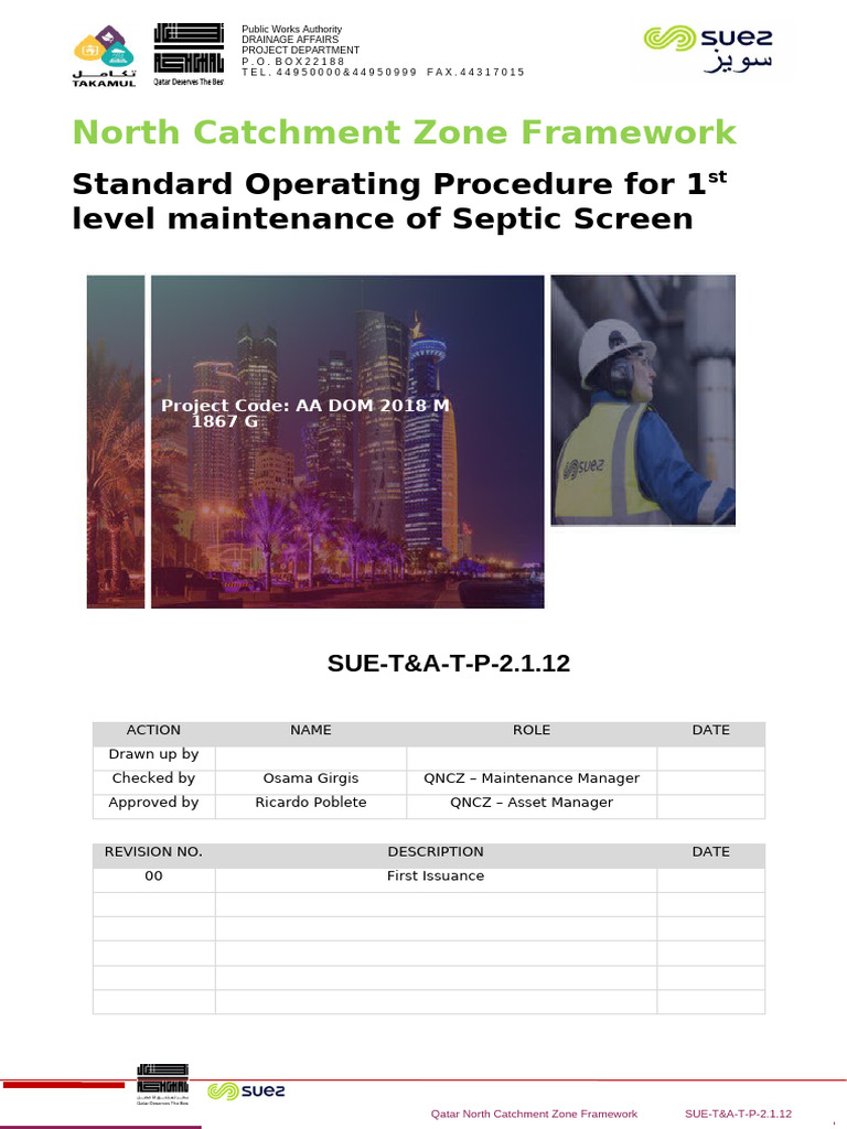 SUE-T&a-T-P-2.1.12 SOP For 1st Level Maint. Septic Screen | PDF