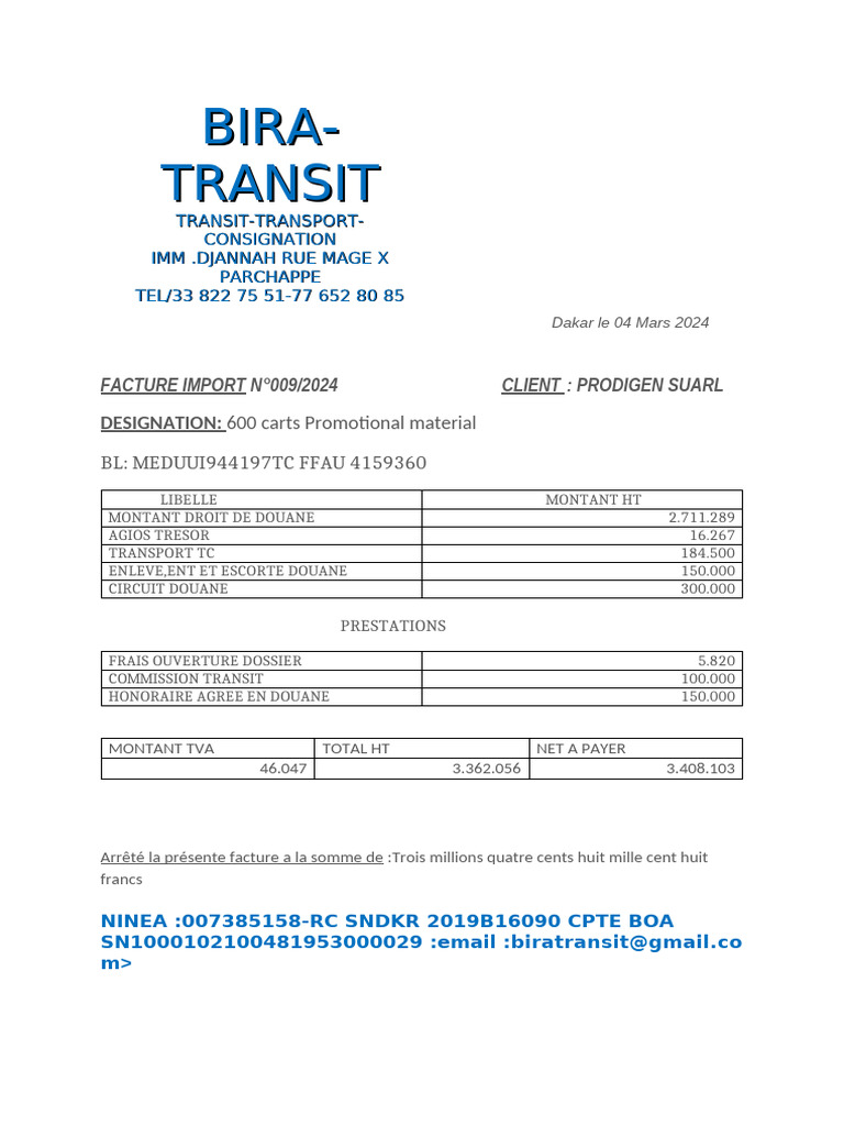 Facture Prodigen Du 04 Mars 2024 | PDF