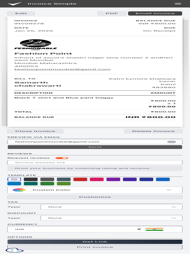 Invoice Simple - Preview Invoice INV09278 - John Doe | PDF