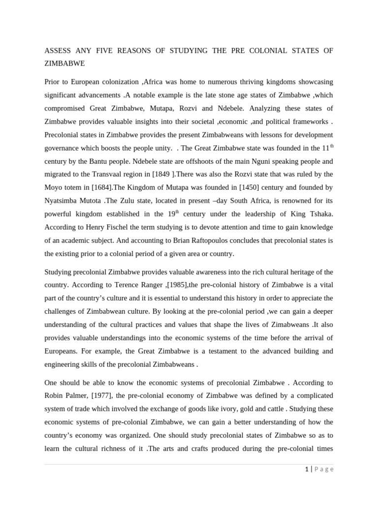 Importance of Pre-Colonial Zimbabwe States | PDF | Zimbabwe | Liberal ...
