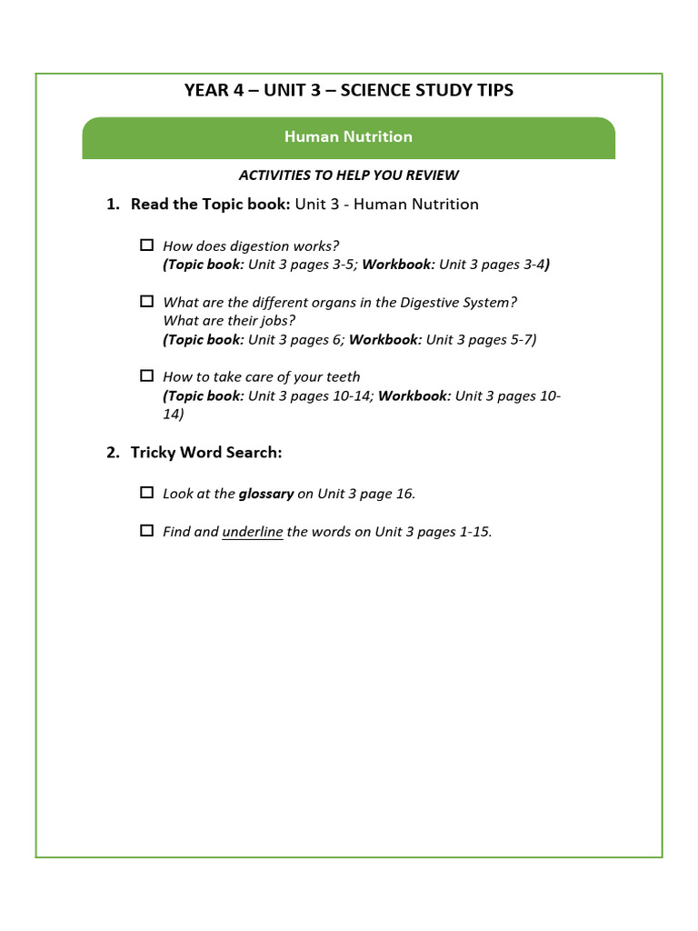 Year 4 - Science Study Tips | PDF