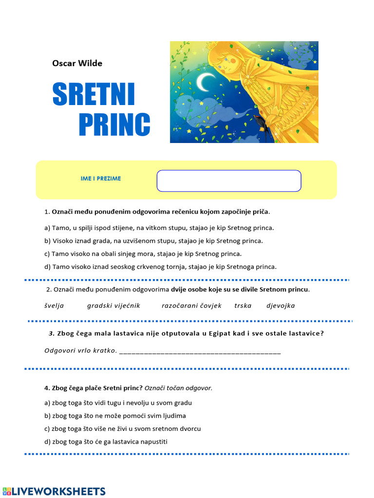 Sretni Princ Nastavni Listić | PDF