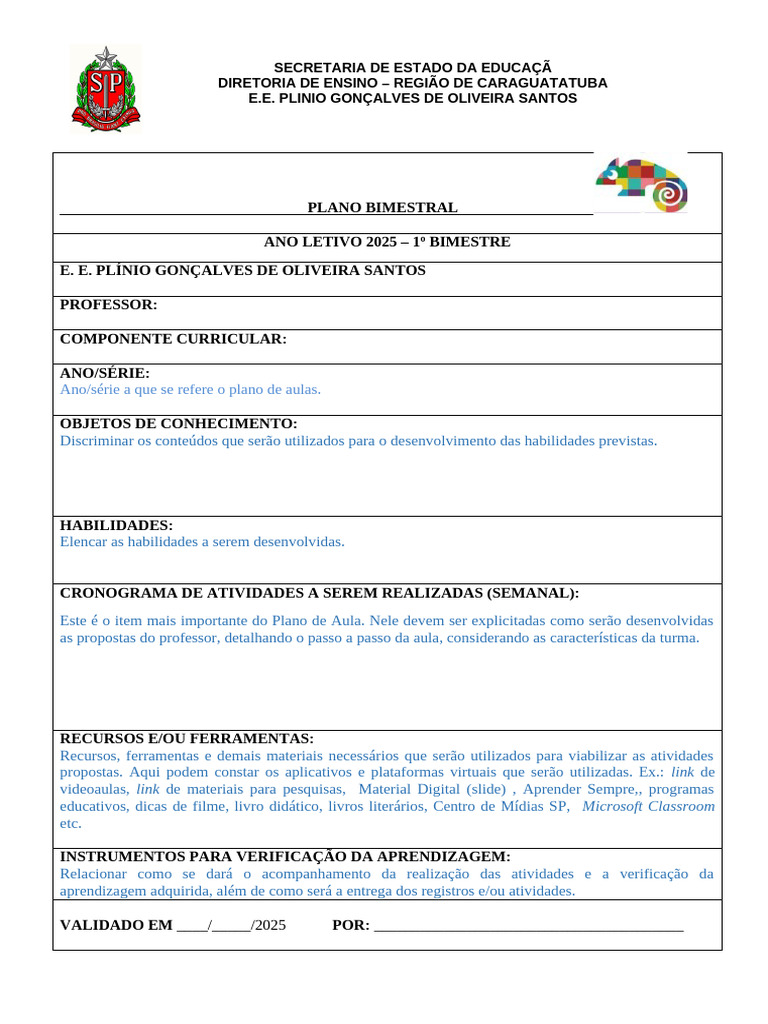 Modelo - PLANO - AULA - 2025 | PDF