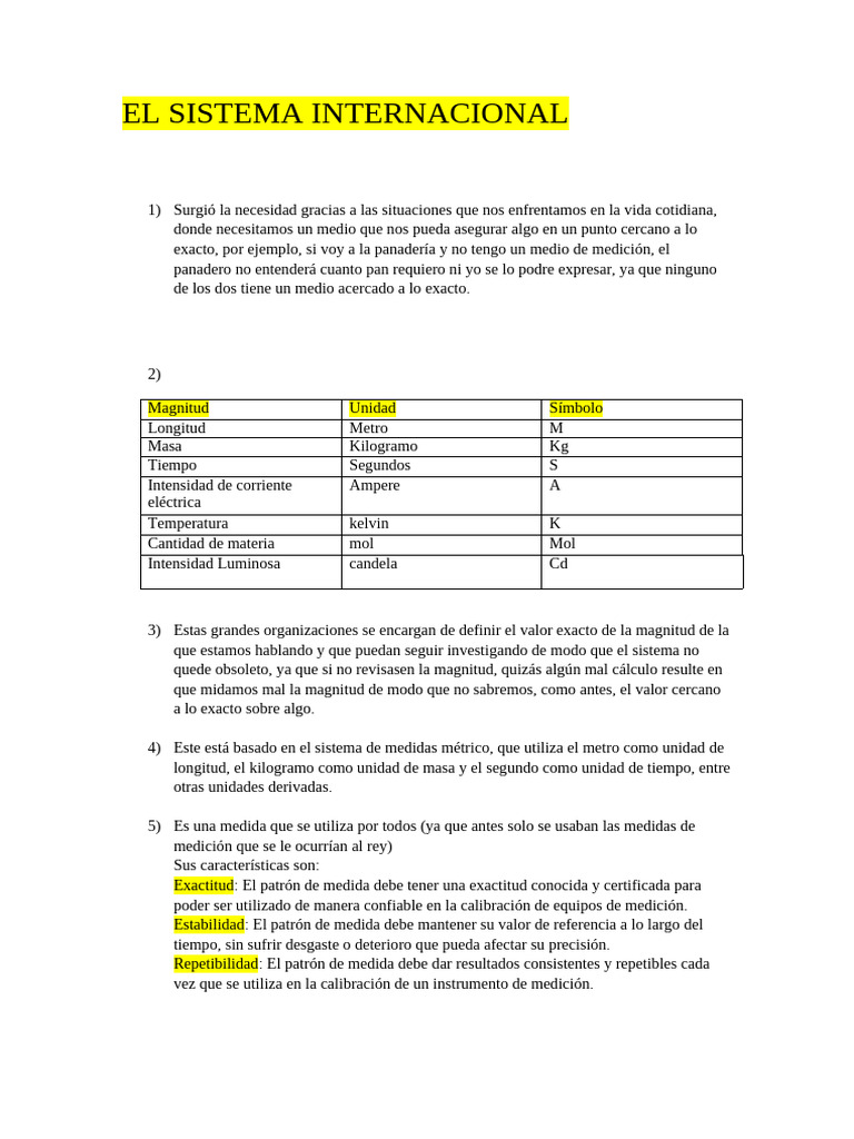 Introducción al Sistema Internacional de Unidades | PDF | Sistema ...