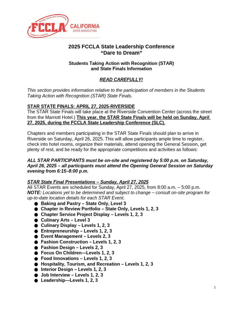 2025 FCCLA STAR State Finals Guide | PDF | Clothing