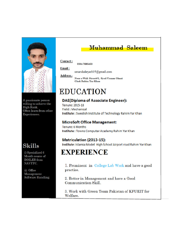 Saleem Khan Baloch CV | PDF