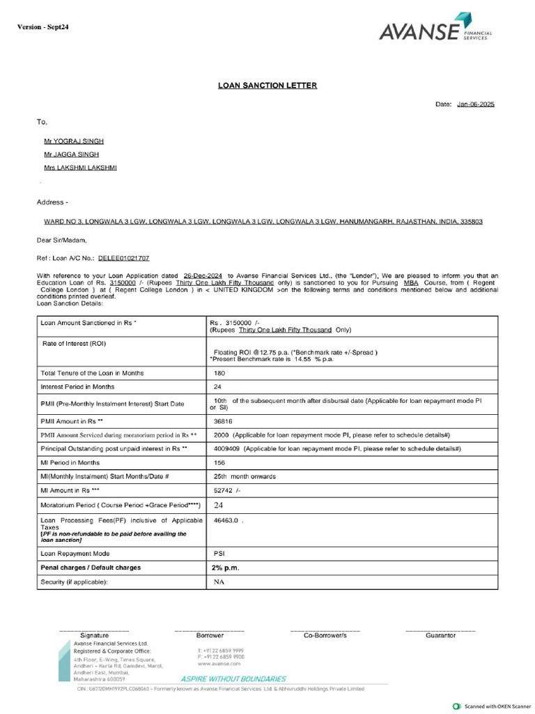 Loan Sanction Letter - Final New - Signed | PDF
