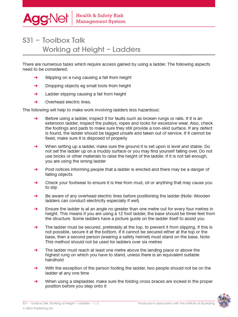 Ladder Safety Toolbox Talk | PDF | Ladder