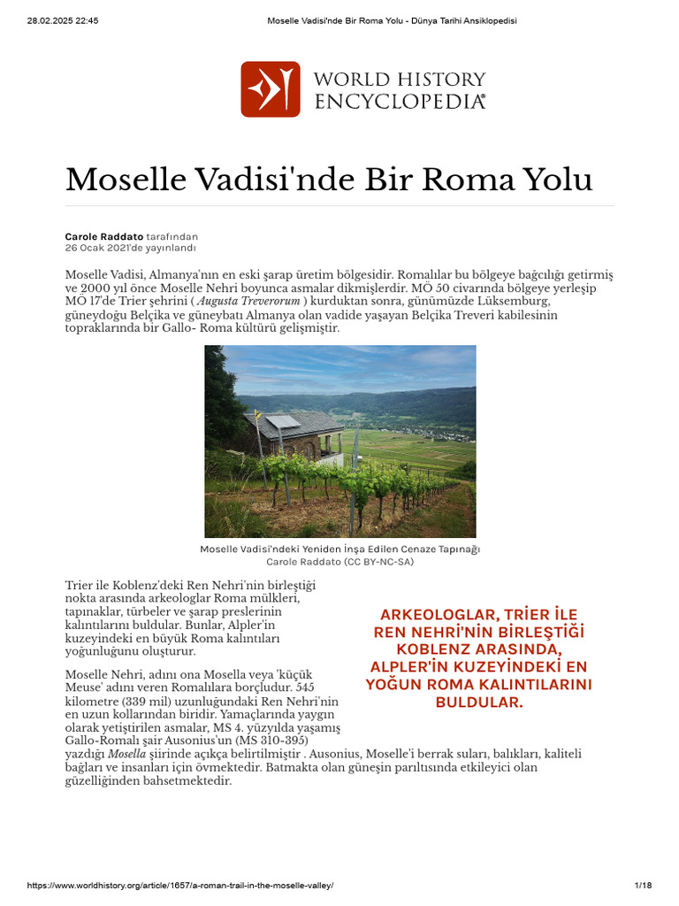Moselle Vadisi'Nde Bir Roma Yolu - Dünya Tarihi Ansiklopedisi | PDF