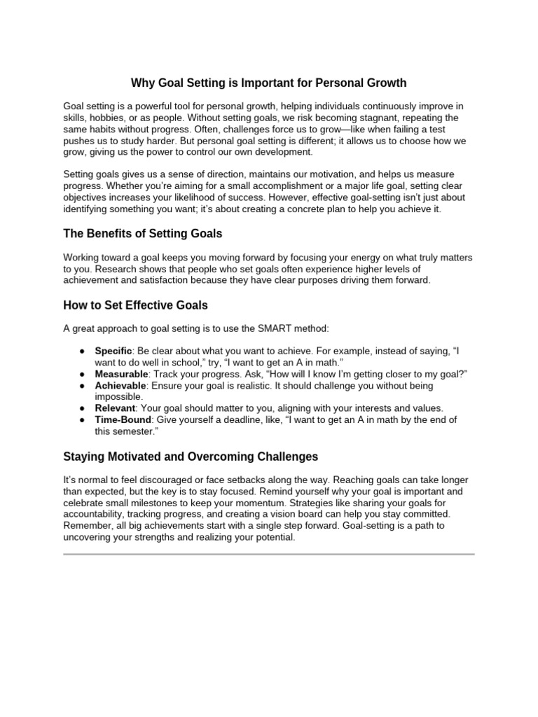 Why Goal Setting Is Important For Personal Growth | PDF