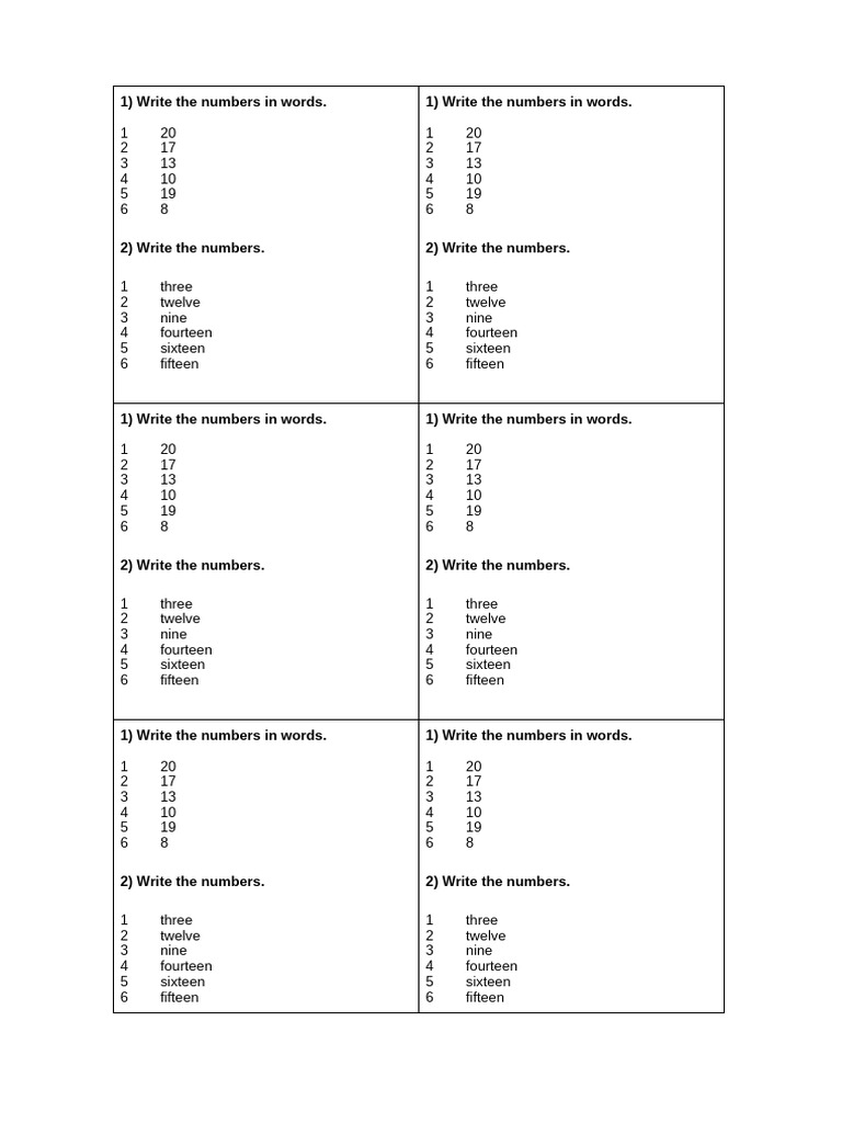 Quiz on Numbers 1-20 with Answers | PDF
