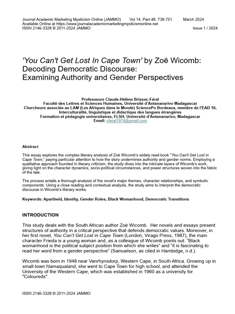 Zoë Wicomb's Novel: Authority & Gender Analysis | PDF | Apartheid