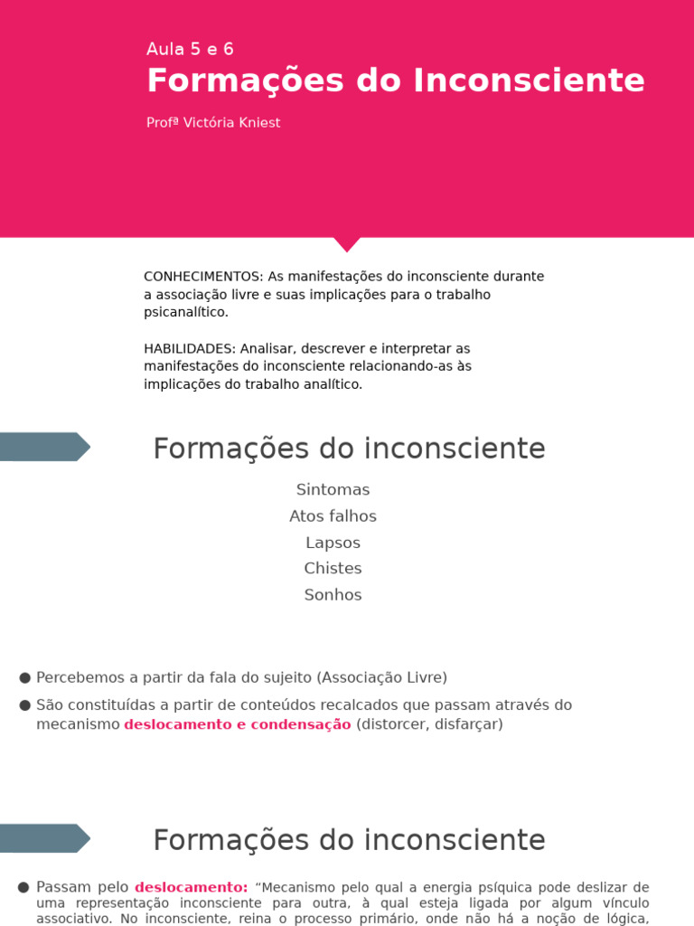 Aula 5 E 6 Formações Do Inconsciente Pdf Sonho Mente Inconsciente