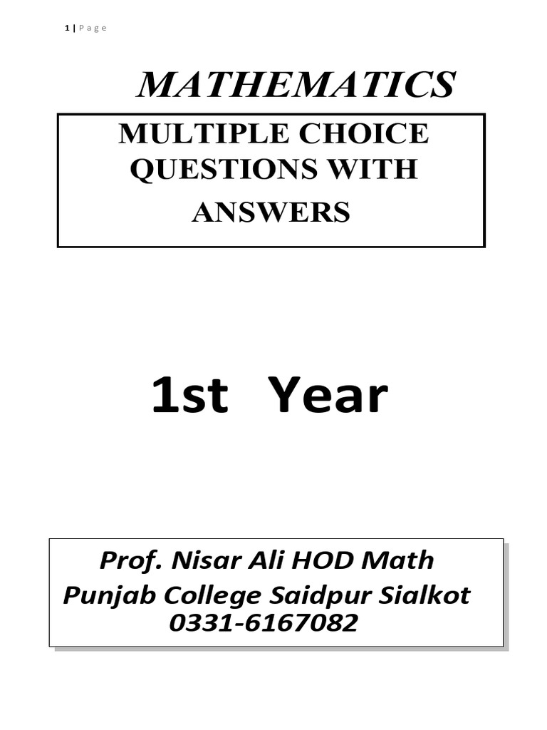 1st Year Math Mcqs | PDF | Numbers | Rational Number
