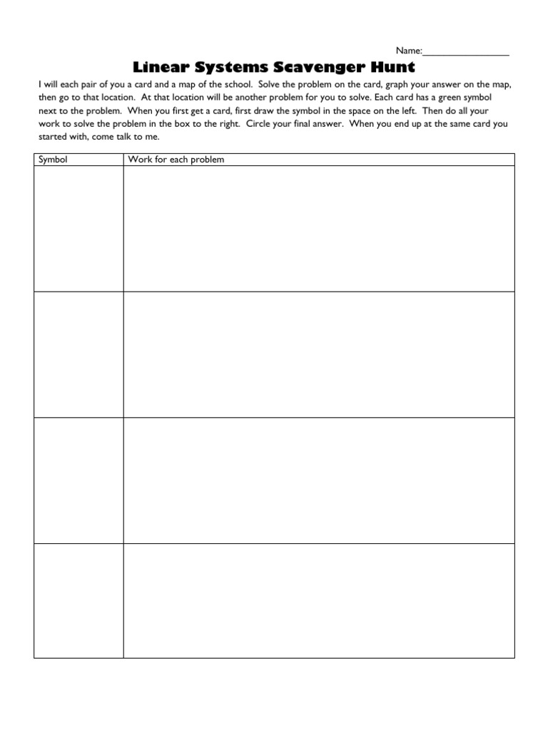System of Equations Scavenger Hunt Handout | PDF | System Of Linear ...