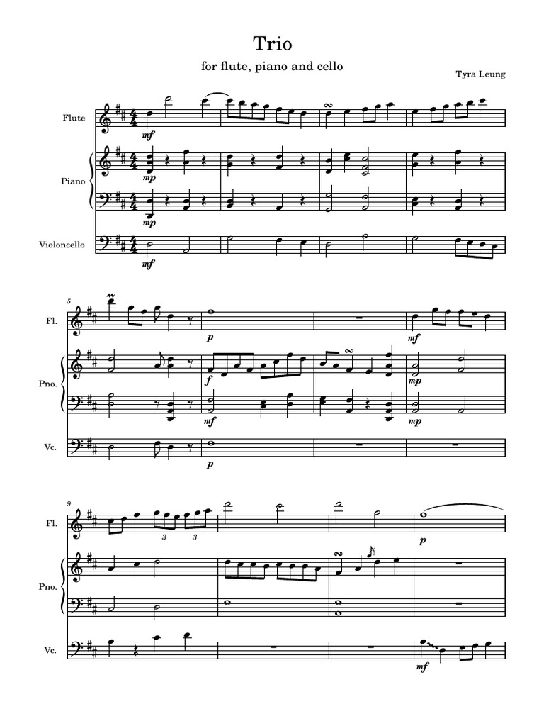 Trio For Flute Piano and Cello | PDF | String Instruments