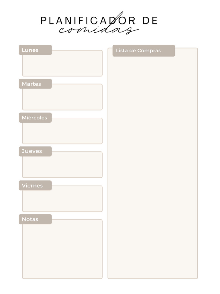 Documento A4 Planificador de Comidas Planner Minimalista Gris | PDF
