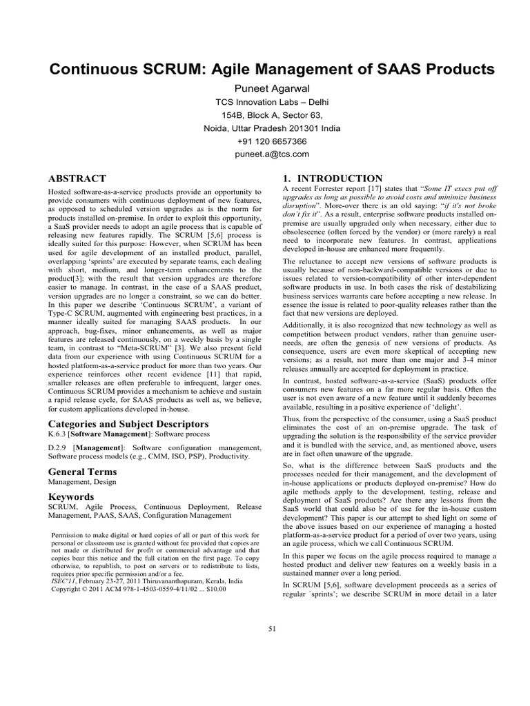 2011 - Puneet Agarwal - Continuous Scrum | PDF | Scrum (Software ...