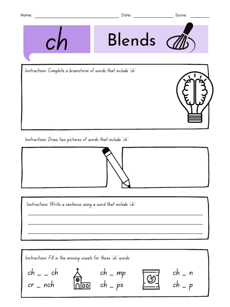 Word Blends Ch Worksheet | PDF