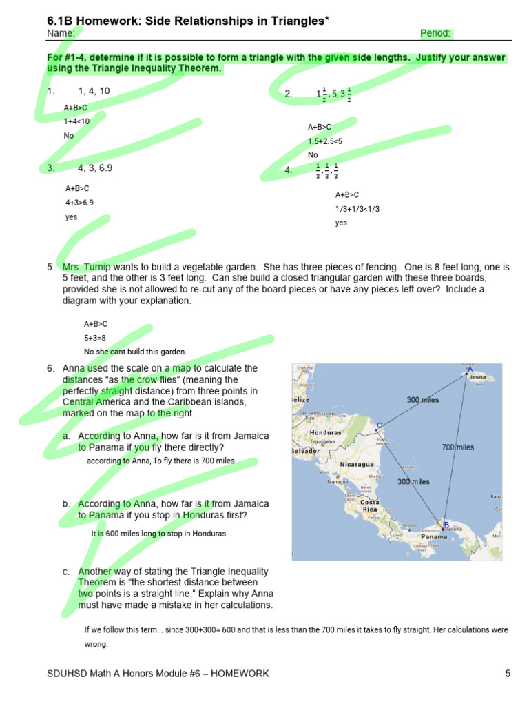 Triangle Inequality Theorem Homework | PDF | Triangle | Elementary Geometry