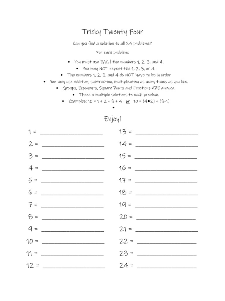 Solve 24 Math Challenges with 1-4 | PDF