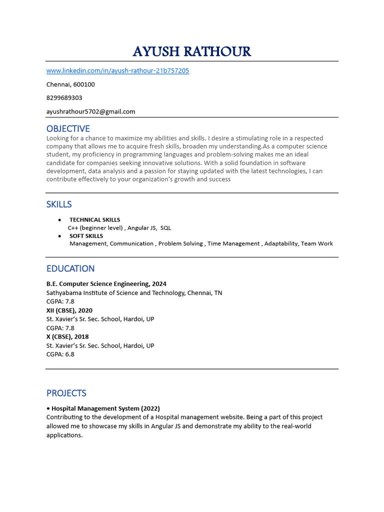 Ayush Rathour Resume | PDF