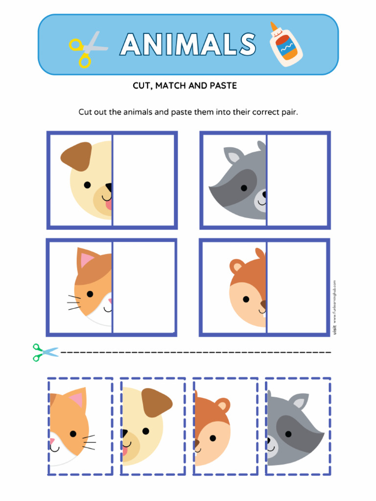 Animals Cut and Paste - Pair Match C | PDF