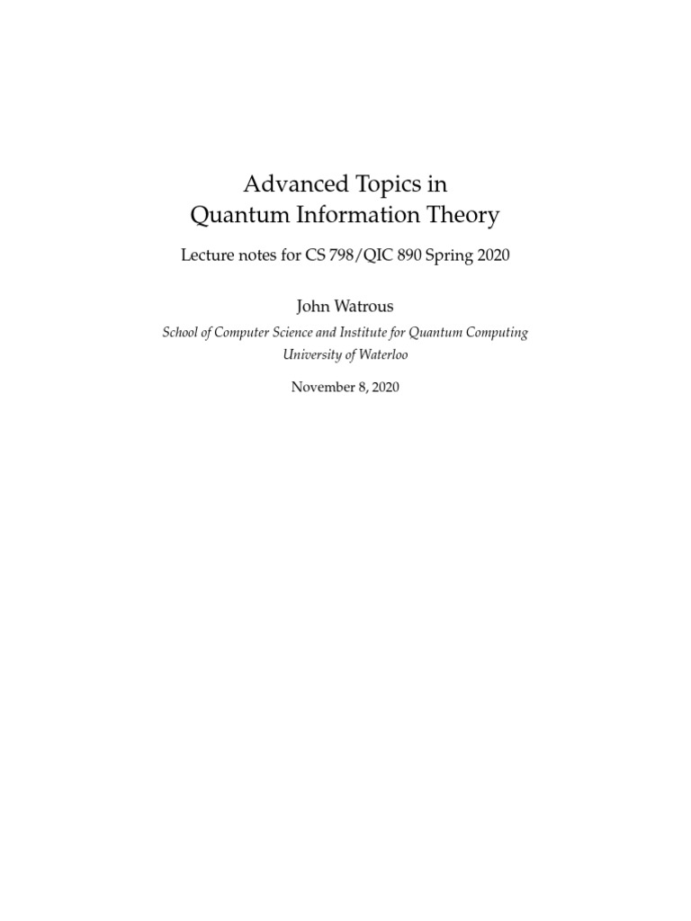 Advanced Topics in Quantum Information Theory | PDF | Mathematical ...