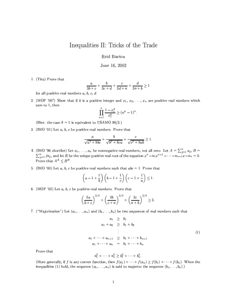 Inequalities II. Tricks of the Trade - Reid Barton - MOP 2003 | PDF