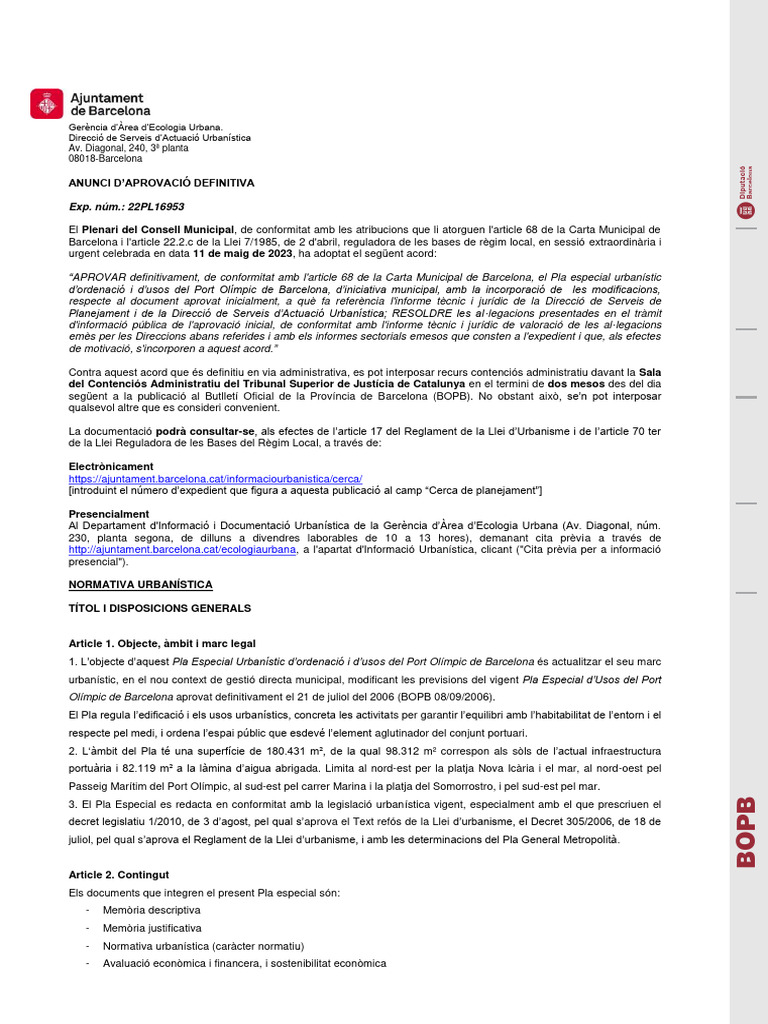 B1761 Aprovaciodefinitiva BOPB | PDF