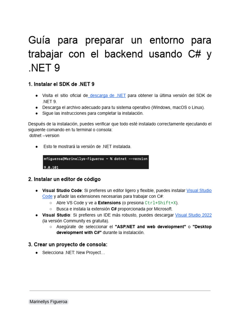 Guía para Preparar Un Entorno para Trabajar Con El Backend Usando C# y .NET 9 | PDF